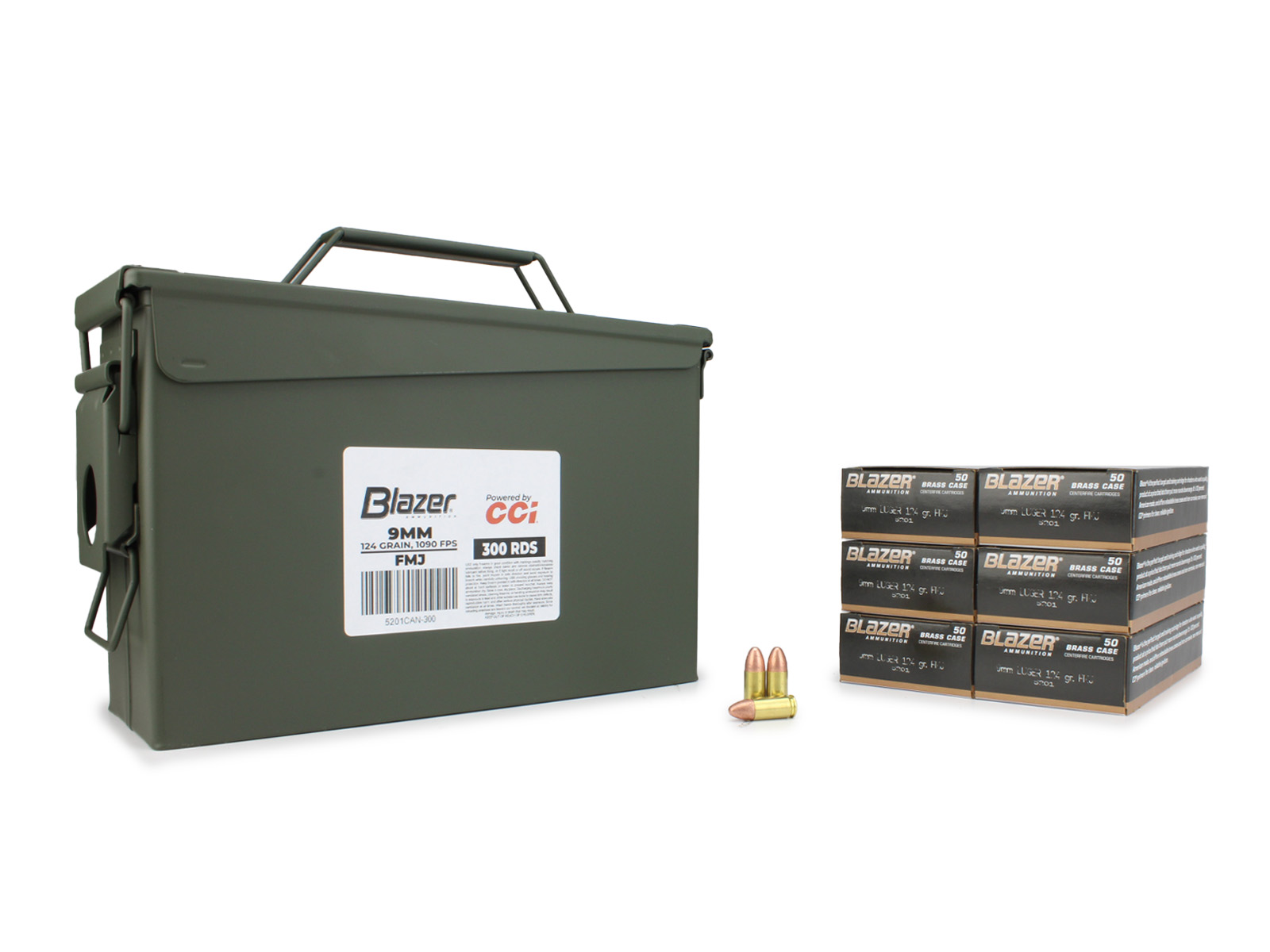 Blazer Brass 9mm 124 Gr FMJ 300 Rnds + Ammo Can - $0.26EA CODE